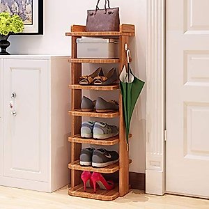 POPOILL Vertical Wooden Shoe Rack Behind Door Shoes Storage Shelf Space Saving Shoe Organizer Rack Home Hallway Furniture Shoe Cabinet (Color : Black)