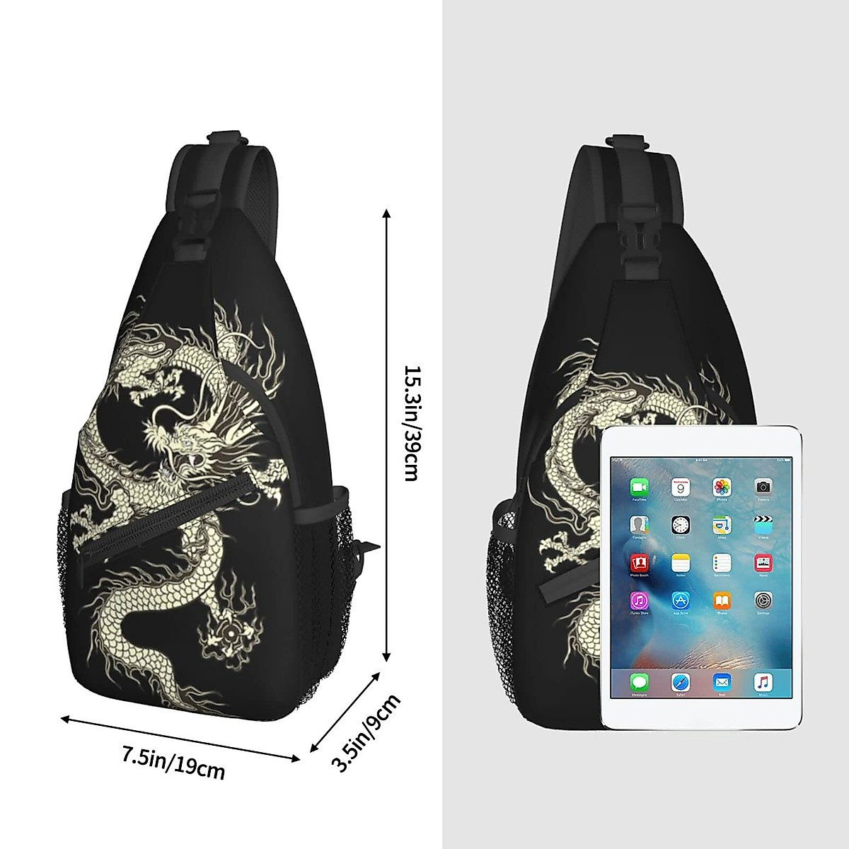 Dragon Pattern Sling Bag Crossbody Chest Daypack Casual Backpack Cool Shoulder Bag For Travel Hiking Sport Gym