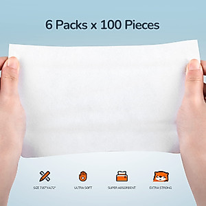 POMPOM LIFE Dry Wipes for Baby Sensitive Skin - 100% Pure Cotton Unscented Dry Paper Wipe for Newborn Toddler Infant Kids- Ultra-Soft Baby Cotton Tissue for Cleaning Face Hand Teeth Eye- 600 Count(6 Pack)