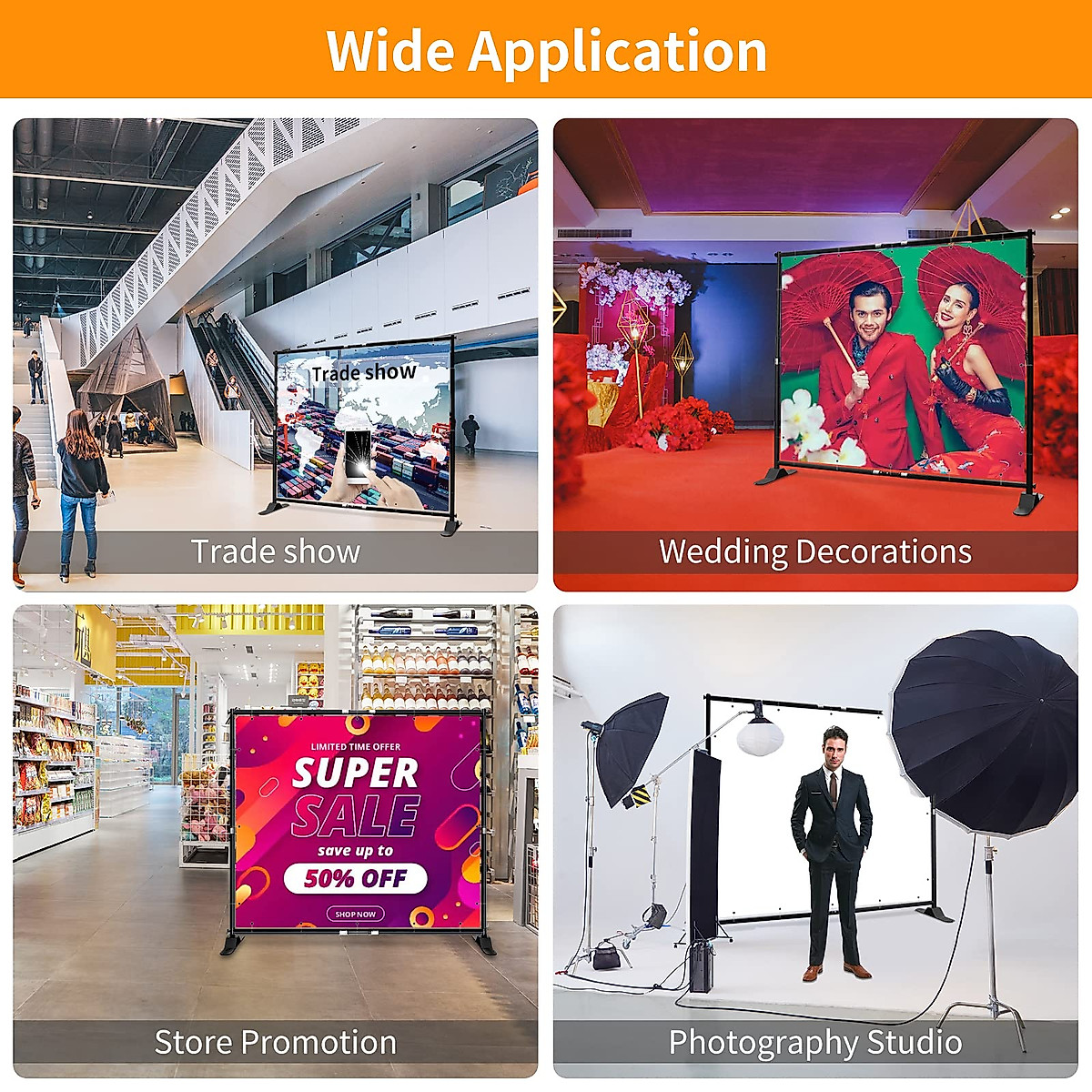 FUDESY 10x8 ft Backdrop Banner Stand, Heavy Duty Adjustable Background Stand Kit with Carrying Bag, Step and Repeat Photography Frame Stand for Trade Show Display Photo Booth Parties