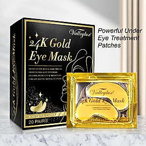 24k Gold Eye Mask,20 PC Gel Pads Collagen Eye Mask Under Eye Patches, Anti-Aging Hyaluronic Acid Eye Masks for Puffiness and Bags, Reducing Dark Circles,Wrinkles,Gold, Bulk Gifts for Women Men