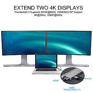 HyperDrive Mac USB C Hub Adapter, Multi-Port Hub MacBook Pro 2020 2019-2016, MacBook Air 8-in-2 Dongle w Thunderbolt 3, USB-C 100W PD, 4K HDMI, MiniDP, microSD/SD Card Reader, 2xUSB A - Gray