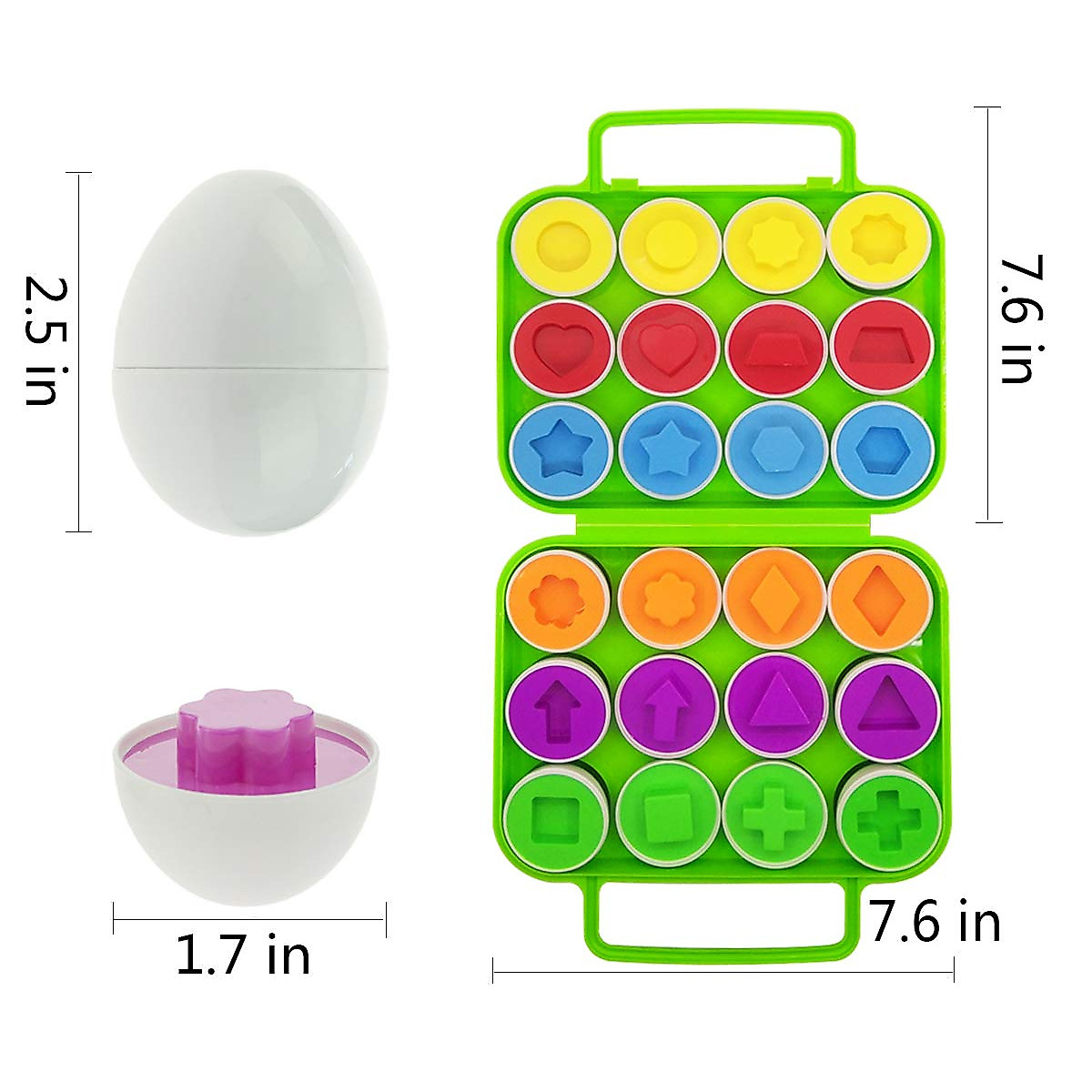 Beakabao 12pcs Color and Shape Matching Egg Set Montessori Toddler Education Classification Toys for Fine Motor Skills of The Fingers Muscles, Preschool Children Smart Puzzles Easter Gifts (Green)