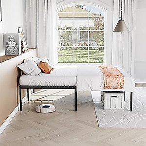 Sweetcrispy Queen Bed Frame - Heavy Duty Metal Platform Bed Frames Queen Size with Storage Space Under Frame, 14 Inches, Sturdy Steel Slat Support, No Box Spring Needed