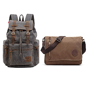 AUGUR canvas backpack set For men vintage canvas 17 inch laptop backpack with shoulder bag canvas men bag