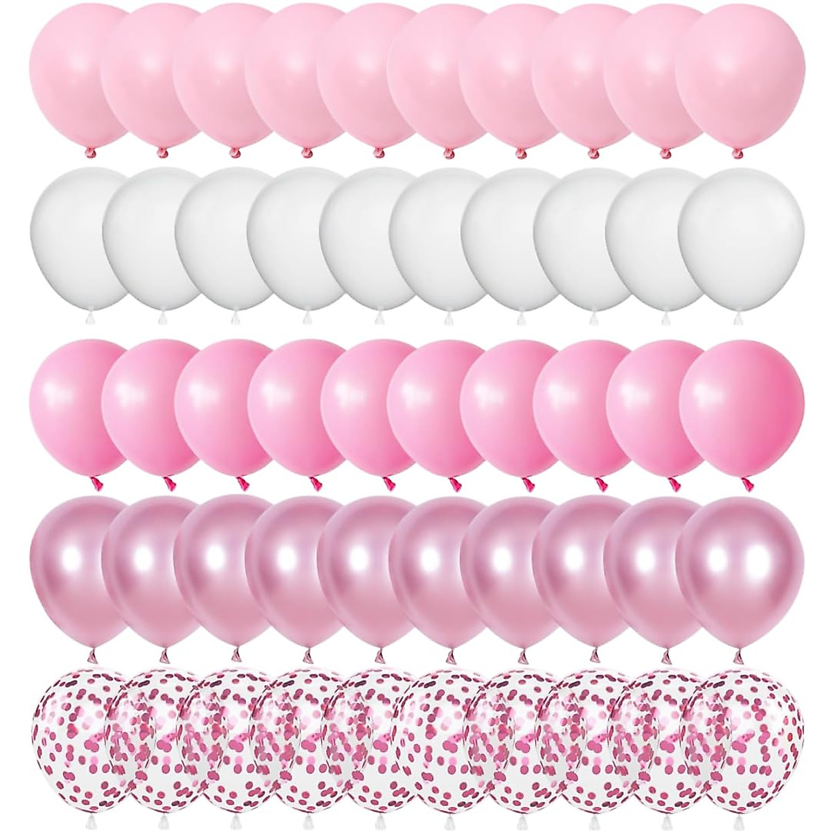 DUILE 60pc Light Pink Balloons Metallic Pink Balloon Pink Latex Balloons Pink Confetti Balloons and Pear White Balloons for Birthday Baby Shower Princess Party Decorations