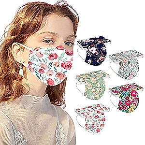 50 Pack Adults Floral Disposable Face Masks with Design, 3 Ply Protective Breathable Women Men Flower FaceMask with Nose Wire (Floral #14)