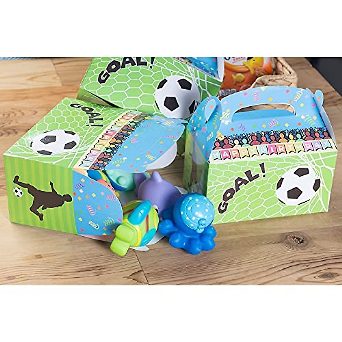BLUE PANDA Treat Boxes - 24-Pack Paper Party Favor Boxes, Soccer Design Goodie Boxes for Birthdays and Events, 2 Dozen Party Gable Boxes, 6 x 3.3 x 3.6 inches