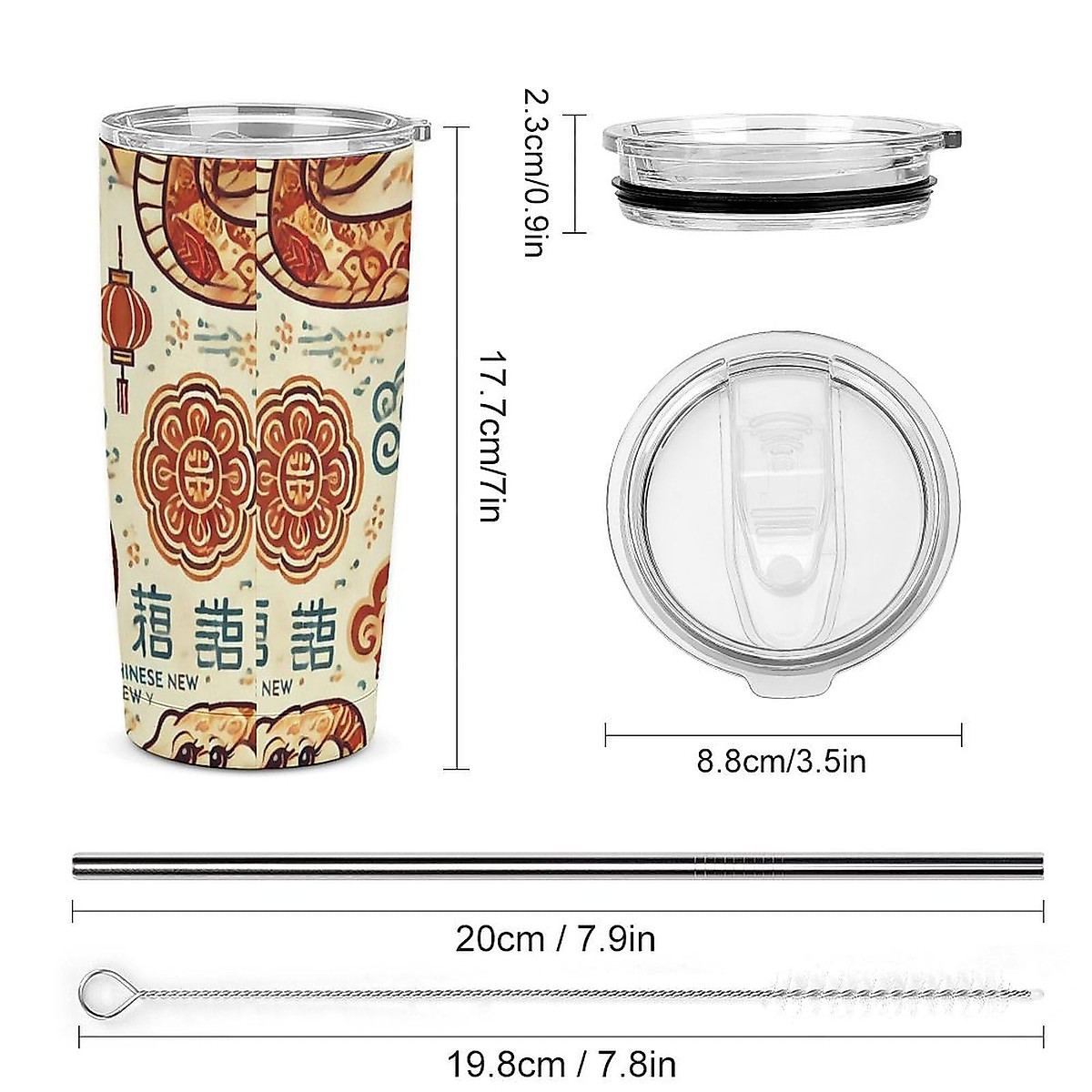 20oz Chinese Auspicious Cloud Snake Pattern Tumbler Stainless Steel, Vacuum Insulated Tumbler with Lid And Straw Unique Coffee Mug Travel Mug Gifts for Women Men