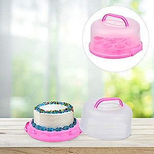 Hemoton Portable Cheesecake Carrier Round Cake Container Clear Dome Lids Cupcake Muffin Pie Box Dessert Serving Tray with Handle for Fruits Pastry Donut Baked Bread 10inch Pink