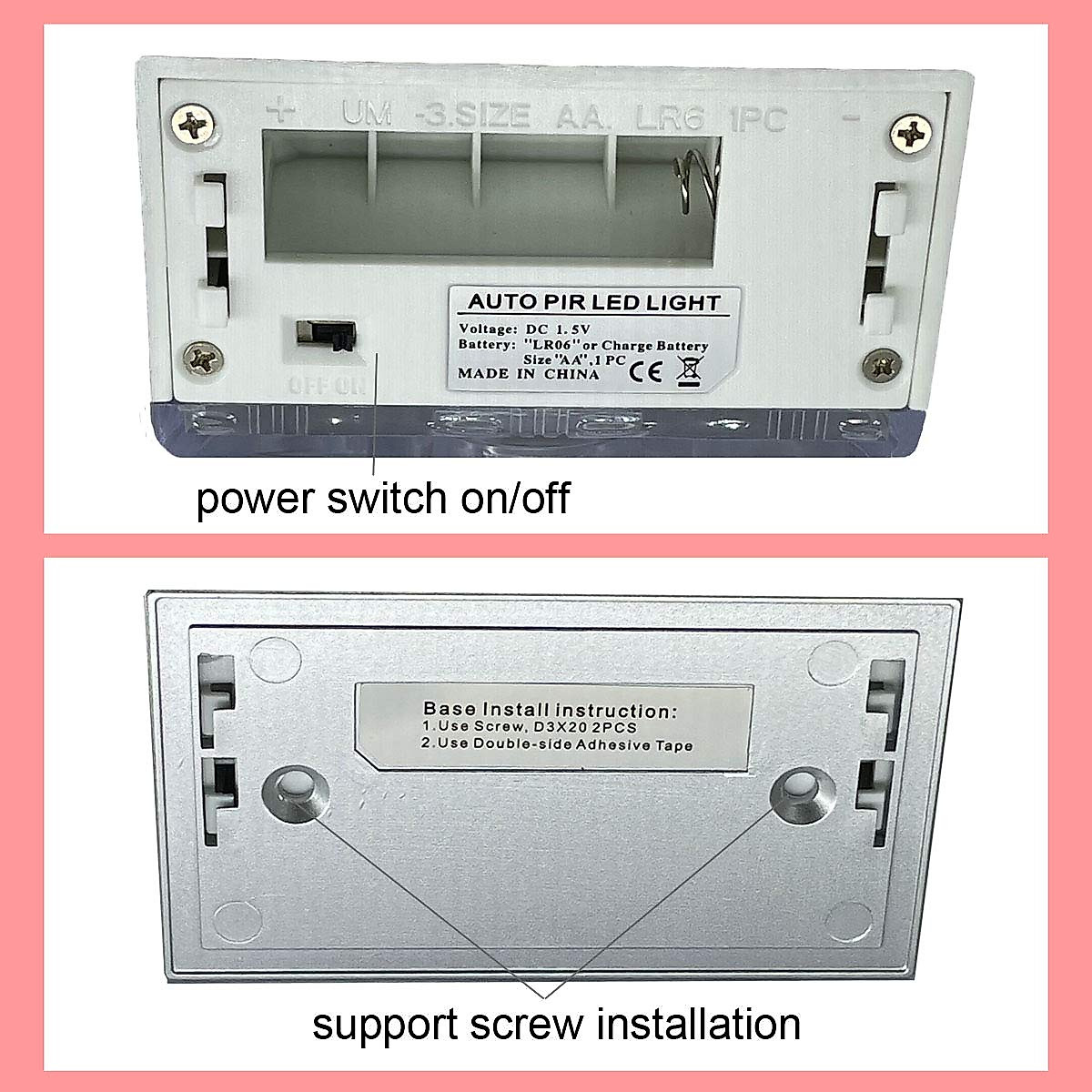 DEEIRAO Home Keyhole Infrared PIR Wireless Auto Sensor Motion Detector LED Light lamp for Kitchen Hallway Stairway Silver