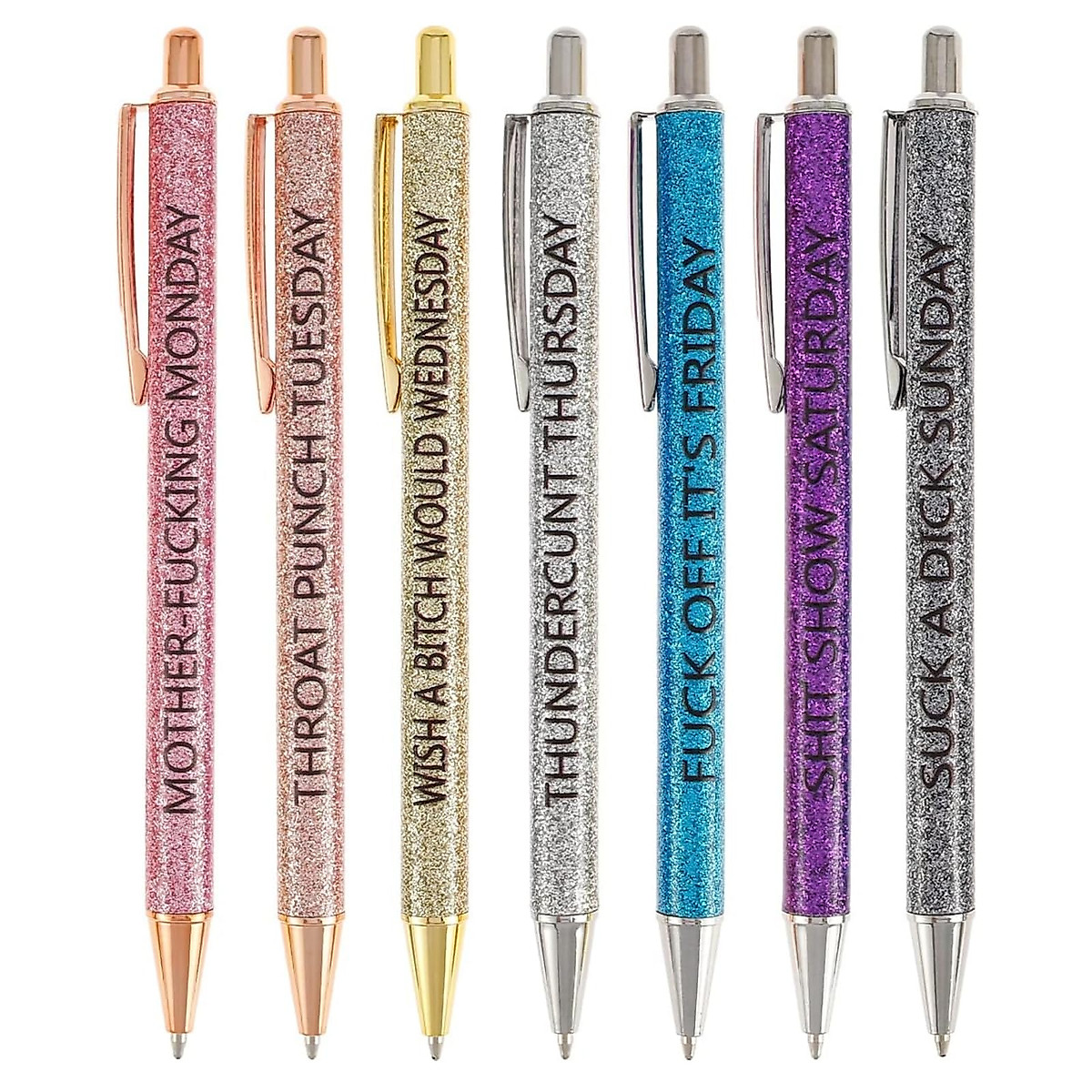 Jxueych 7pcs Funny Pens, Seven Days of The Week Pen Describing Mentality, Vibrant Negative Passive Pens Gift for Colleague Co-Worker, Black Ink 1.0 mm