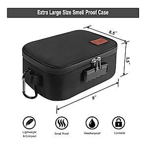 Egooz Large Smell Proof Stash Bags with 5 items - Waterproof Smell Proof Box Case for Travel and Home, Smell Proof Containers Box for Storing Your Products, Black