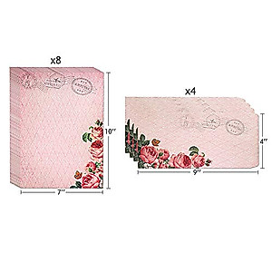 Stationary Paper and Envelopes Set Pack of 48 - Japanese Stationery Set Vintage Floral Letter Writing Paper - 8.5 x 11 Inch