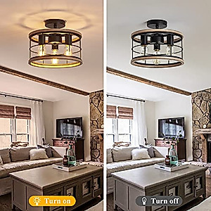 Semi Flush Mount Ceiling Light Fixture Vintage Ceiling Light Farmhouse Ceiling Light White Wood Grain Metal Cage Ceiling Lamp for Kitchen Dining Room Hallwa Bedroom Living Room (White Wood Grain)