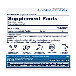 Florastor Probiotics for Digestive & Immune Health, 20 Capsules, Probiotics for Women & Men, Dual action helps flush out bad bacteria & boosts the good with our unique strain Saccharomyces boulardii