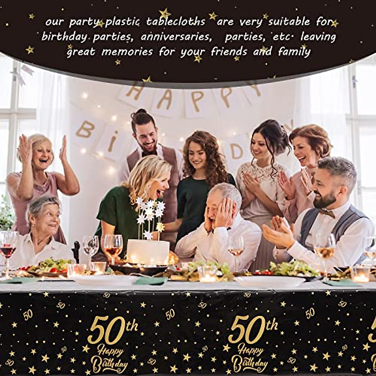 Tegeme 3 Pieces 50th Birthday Tablecloth Plastic Happy 50th Birthday Decorations 54 x 108 Inches 50th Birthday Decorations Men Women Happy Birthday Table Cover for Indoor Outdoor Party Supplies