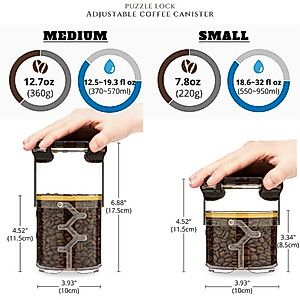 PUZZLE LOCK Adjustable Coffee Canister - Airtight Storage Container for Coffee Beans and Grounds, Tea, Spice (12.7oz, Medium)
