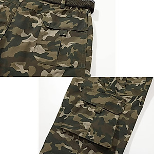 JOMLUN Boy’s Scout Pants Convertible Hiking Quick Dry Zip Off Pants Outdoor Climbing Casual Trouser Kids Youth Cargo Pants Camo Green