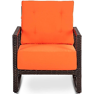 Tangkula (Orange) Rocker, Outdoor Patio Rattan Wicker Rocking Armchair Chair Furniture W/Cushion