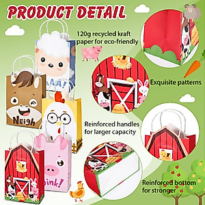 Tallew Farm Animal Party Favor Bags with Handles, Barnyard Birthday Gift Treat Goody Bags Kraft Paper Candy Gift Bag for Kids