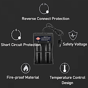 18650 Battery Charger 2 Bay Universal USB Smart Charger for 3.7V Rechargeable Lithium Li-ion Batteries Compatible 18650 26650 21700 10400 14500 16340 16650 18500 Battery Charger
