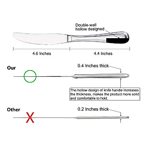 faderic 6-Piece Dinner Knives Set with Hollow Handle Table Knife Flatware Stainless Steel Mirror Polishing 9-Inch Silver Round