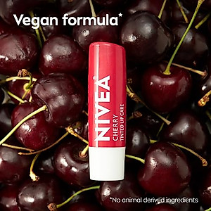 NIVEA Cherry Lip Care, Tinted Lip Balm Pack with Shea Butter, Nourishing Oils and Vitamin C & E, 3-in-1 Moisture, Repair and Color, 0.17 Oz Stick, Pack of 4