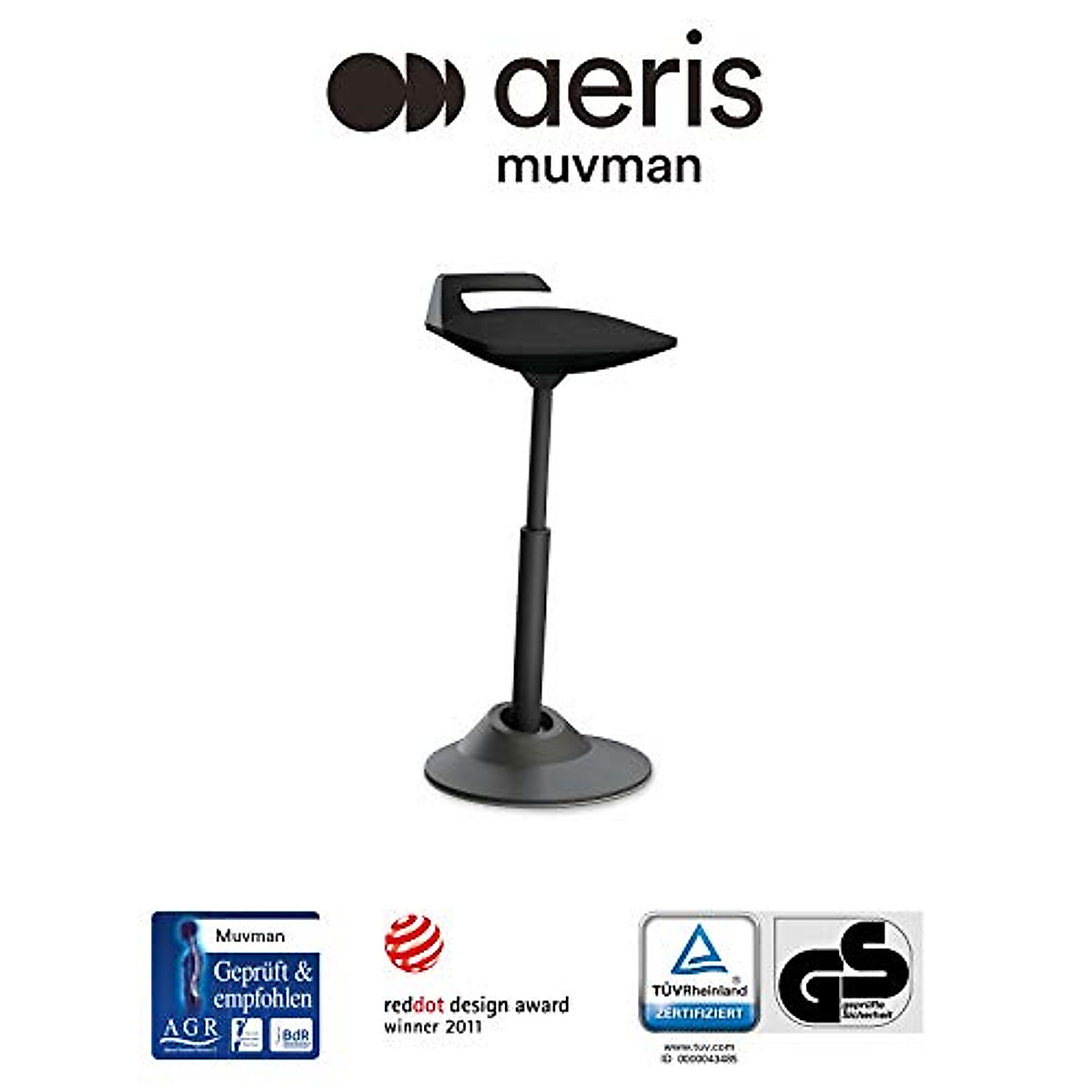 aeris Muvman Standard Ergonomic Standing aid - Active Standing seat for Dynamic Sitting and Standing - Height-Adjustable Standing Chair with 51-84 cm seat Height