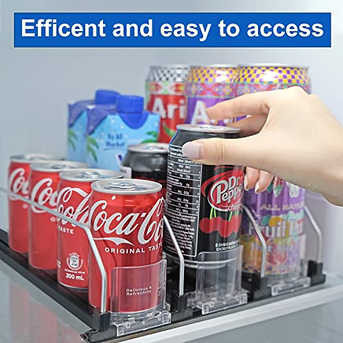 BUDO Soda Can Organizer for Refrigerator, Automatic Pusher Glide, Drink Organizer for Fridge, Bottled Water Beer Beverage Holder for Fridge Pantry Kitchen (12.2inch, 5 Rows)