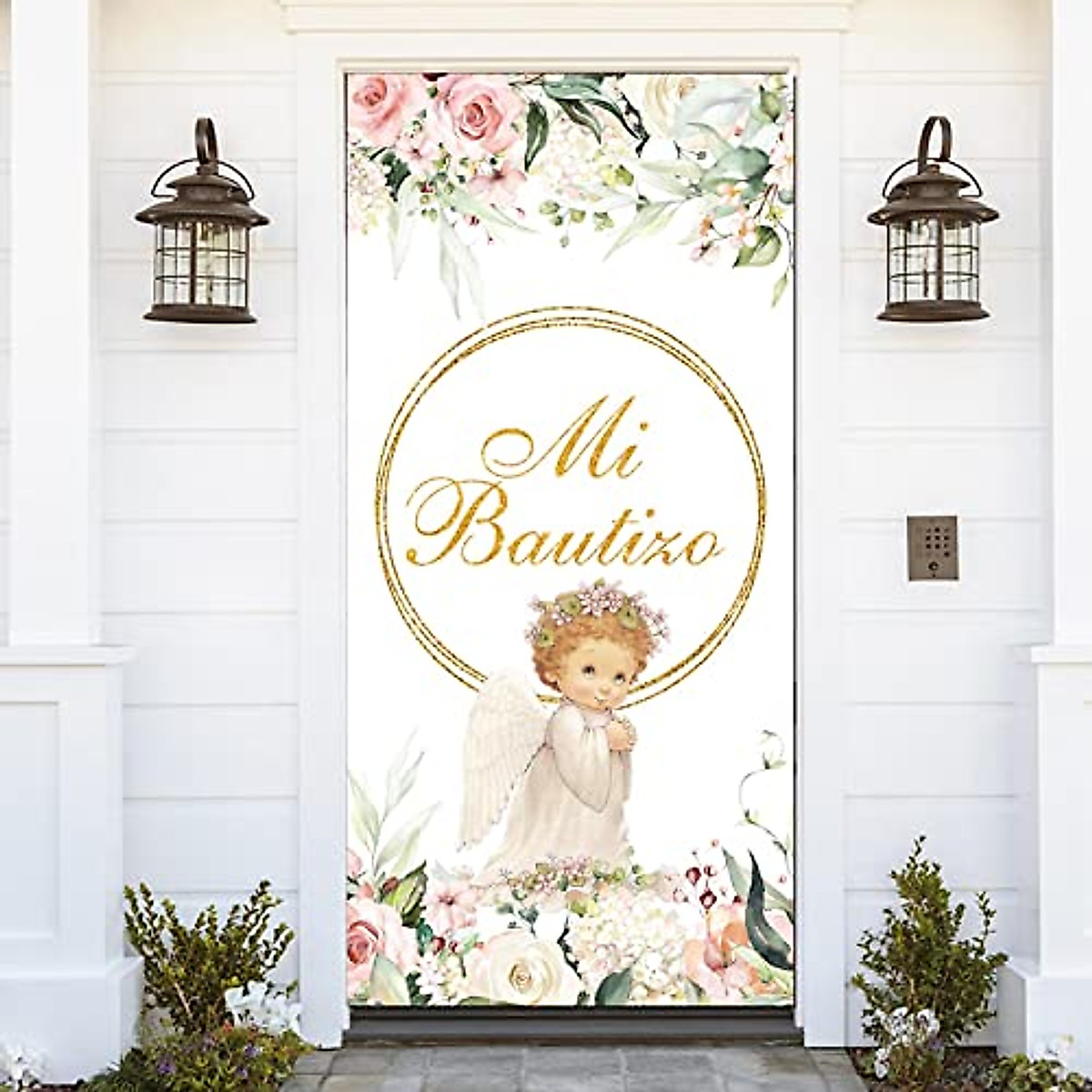 Mi Bautizo Door Banner Decor SuppliesFirst Holy Communion Christening Banner Baptism Photo Backdrops Baby Shower Door Banner Cake Table Banner 72.8 x35.4in Outdoor & Indoor Hanging Banner