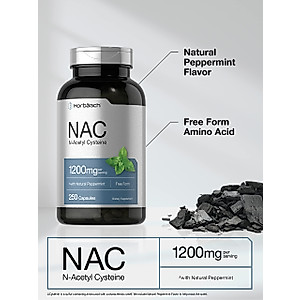 Horbäach NAC N-Acetyl Cysteine Supplement 1200mg | 250 Capsules | with Natural Peppermint | Non-GMO, Gluten Free