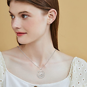 Paw Print Necklace for Women Girls - Sterling Silver Puppy Dog Cat Pet Paw Print Circle Pendant Necklace Cubic Zirconia Dainty Cute Adjustable Charm Necklace Birthday Gifts for Women Teens,15.7"+3.9"