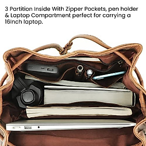 Handmade World Retro Buffalo Hunter Leather Rucksack 17 Inch Laptop Backpack Travel knapsack College Book Hiking Bag