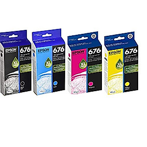 Genuine Epson 676XL DURABrite Ultra Color (Black,Cyan,Magenta,Yellow) Ink Cartridge 4-Pack (Includes 1 each of T676XL120,T676XL2