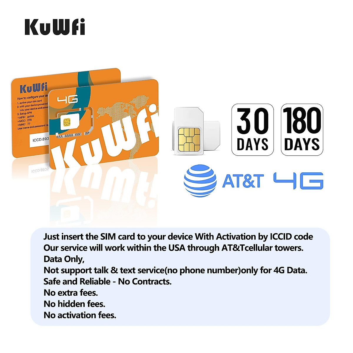 KuWFi 2GB Prepaid 4G LTE SIM Card for 30 Day Service Wireless Plan for Security Cameras, 4G Router- for Data, No Voice & Text No Contract IOT SIM Card