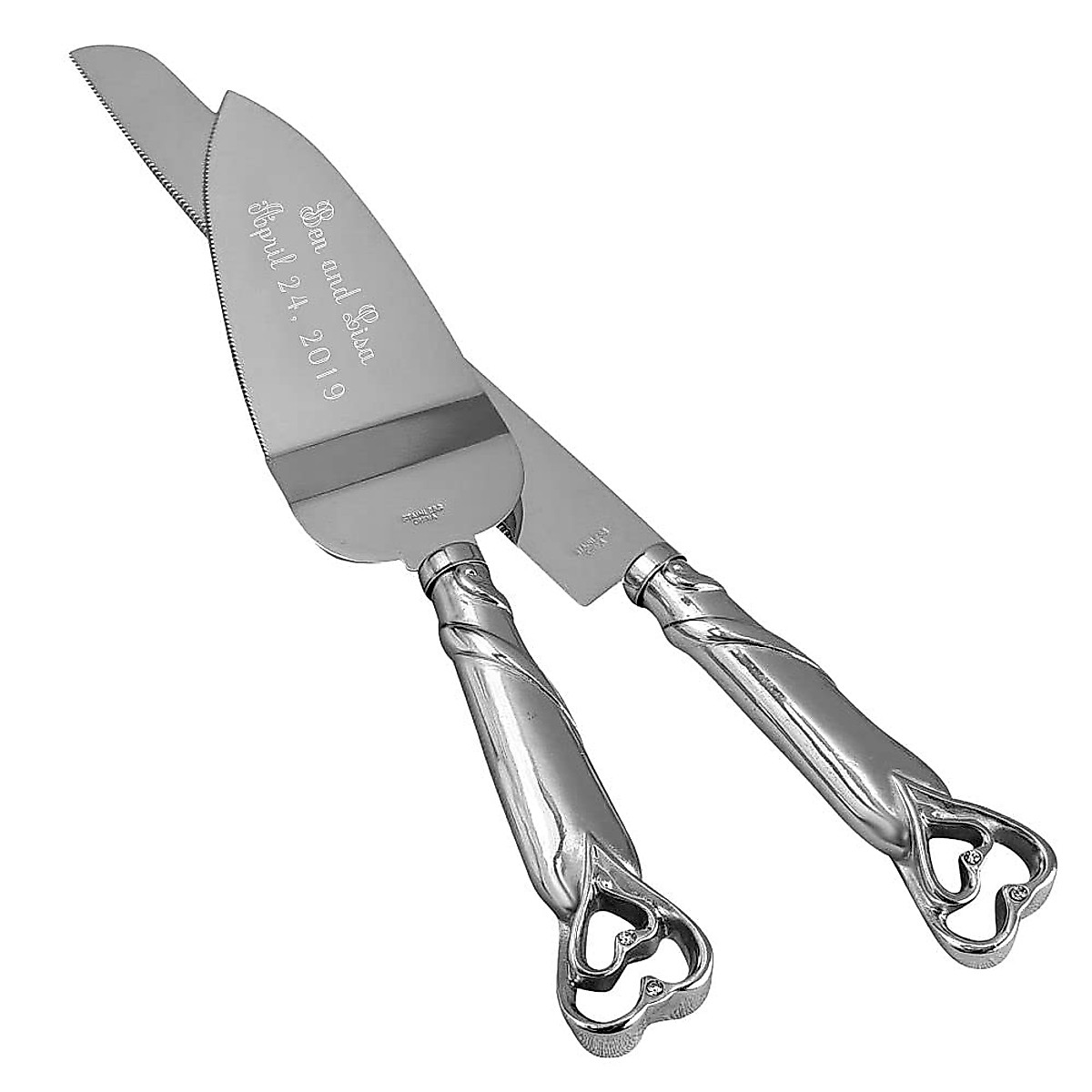 Gifts Infinity® Personalized Wedding Interlock Silver Cake Knife and Server Set Free Engraving (2541) - Valentine's Day Gift