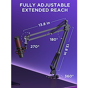 InnoGear Boom Arm Microphone Mic Stand for Blue Yeti HyperX QuadCast SoloCast Snowball Fifine Shure SM7B and other Mic, Medium