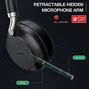 Yealink BH72 lite Bluetooth Headset Wireless Headset with Microphone Teams Zoom Certified Headset Office Headphone Stereo Noise Canceling Mic, Retractable Hidden Microphone Arm, 35H Talk Time, Black