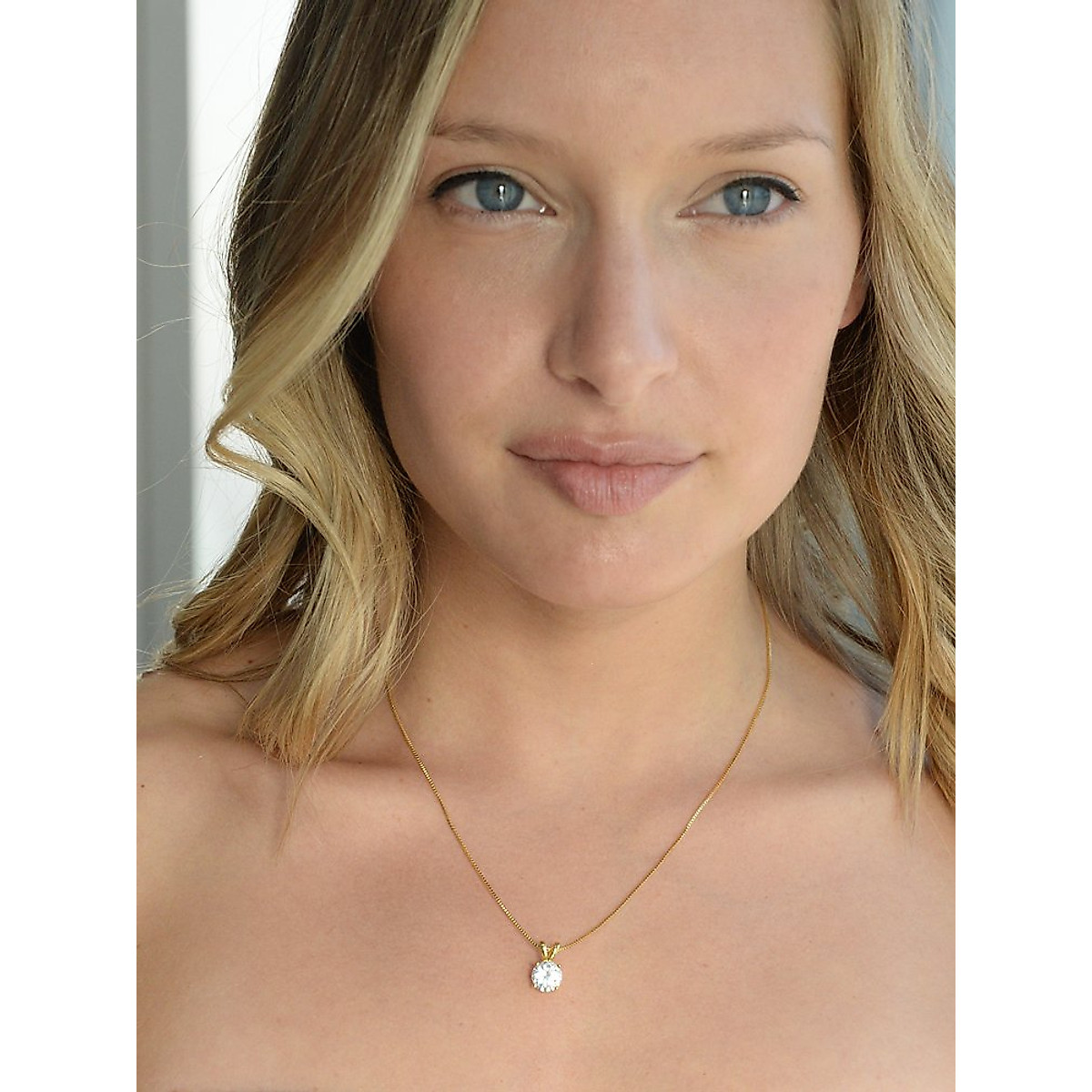 Mariell Cubic Zirconia Crystal Gold Pendant Necklace for Women, 2 Carat CZ, Bridal Wedding Jewelry Gift