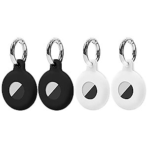 New AirTag Case 4 Pack Compatible with Apple AirTag(2021), Soft Washable Silicone Anti-Dust Protective Keychain Holder AirTag Case Black & White