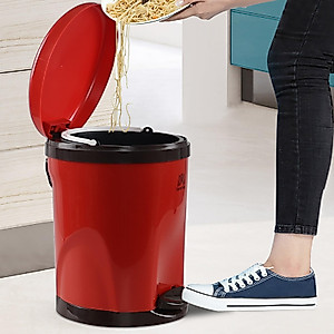Wakikini 2 Gallon Plastic Step On Trash Can with Lid, Round Foot Pedal Garbage Bin, Red