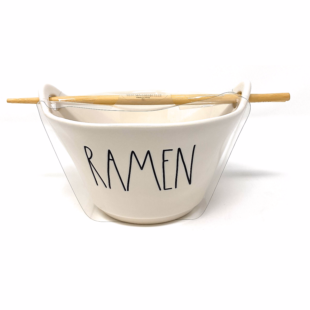 Rae Dunn RAMEN Japanese Styple Soup Bowls with Chopticks Ceramic Set of Two