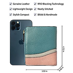 AINIMOER Women's RFID Blocking Leather Small Compact Bi-fold Zipper Pocket Wallet Card Case Purse with id Window (Wavy Sky Blue)