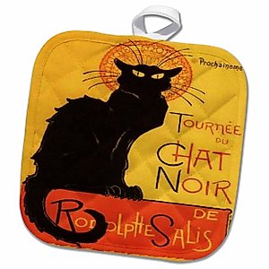 3D Rose Advertising-Art Nouveau-Black Cats Noir-Le Chat Pot Holder, 8" x 8"