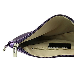 Girly HandBags Genuine Italian Metallic Leather Clutch Bag Dark Purple