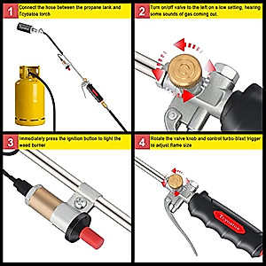 Propane Torch Weed Burner,Flamethrower,Propane Garden Torch,9.8 FT Hose,Gas Bottle Adapter,Heavy Duty Output and One-push Electronic Button Igniter,Widly Use for Weeding,Grilling,Ice melting