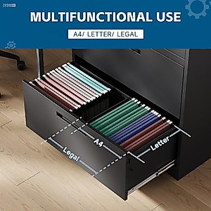 PEUKC 3-Drawer Metal File Cabinet, Lateral Vertical Filing Cabinets for Home Office, Locking File Cabinet with Storage Shelves, Legal/Letter/A4 Size Office File Cabinet,(Black, Assemble Required)