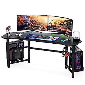 Tribesigns Gaming Desk, Ergonomic Gaming Computer Desk, 66.5 inch Large Wing-Shaped Studio Workstation Pc Desk Gamer Table with Hoster Holder Headphone Hook for Live, Streamer, Home Office, Black