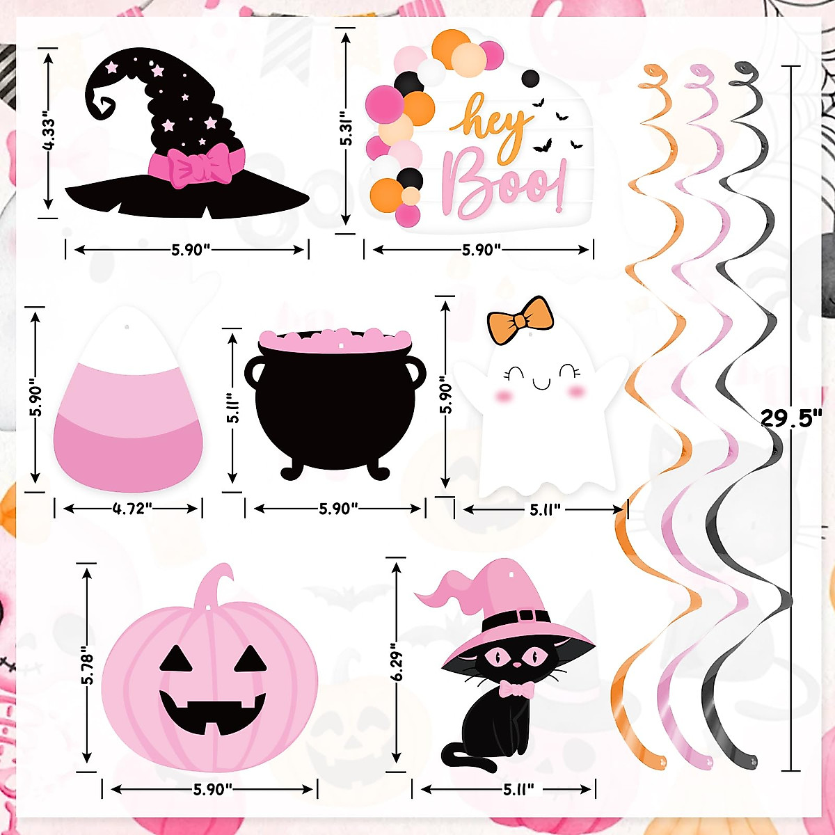 20Pcs Pink Halloween Party Hanging Swirl,Cute Ghost Witch Cauldron Pumpkin Sugar Boo Ceiling Hanging Streamer for Little Boo Happy Boo Day Baby Shower Gender Reveal Girl Halloween Birthday Party Decor